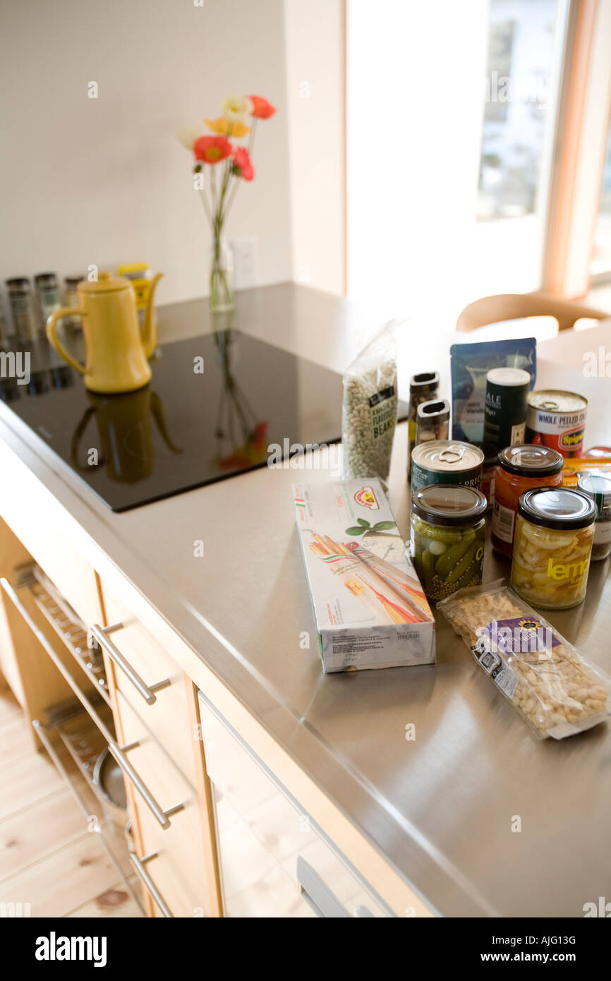 Food items on kitchen counter Stock Photo - Alamy