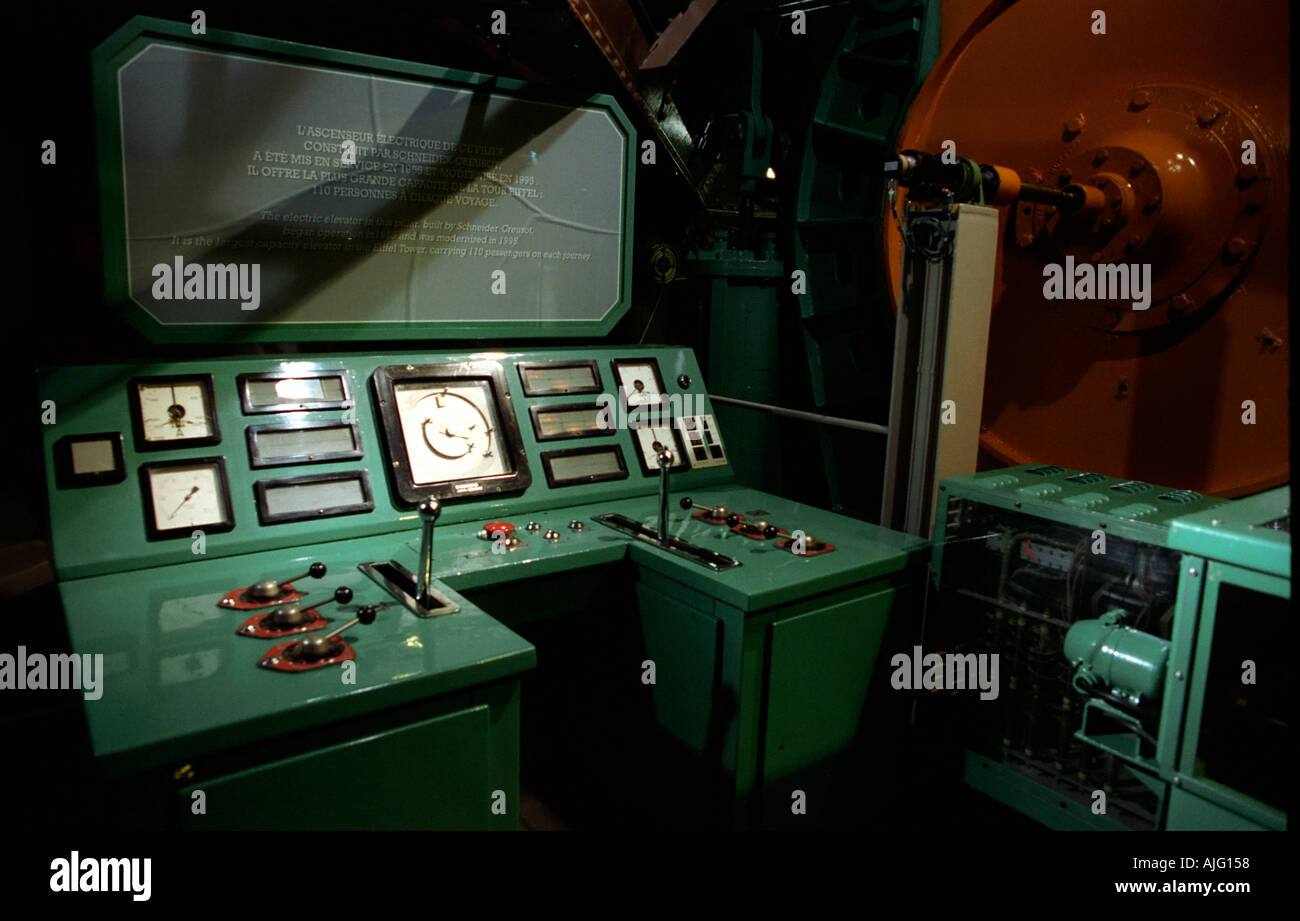 Control room of the lift machinery in the Eiffel Tower France Stock ...