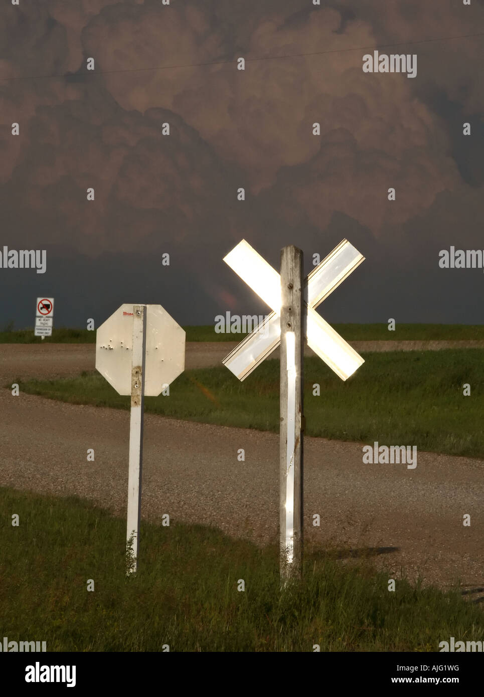Storm clouds behind road signs Stock Photo - Alamy
