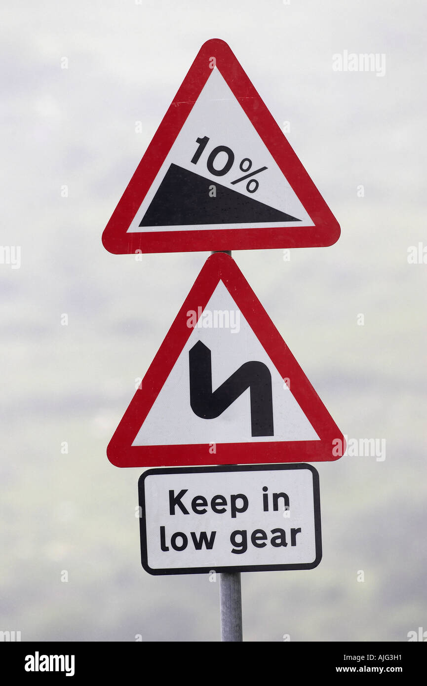 steep and windy road keep in low gear 10 triangular danger signs on ...