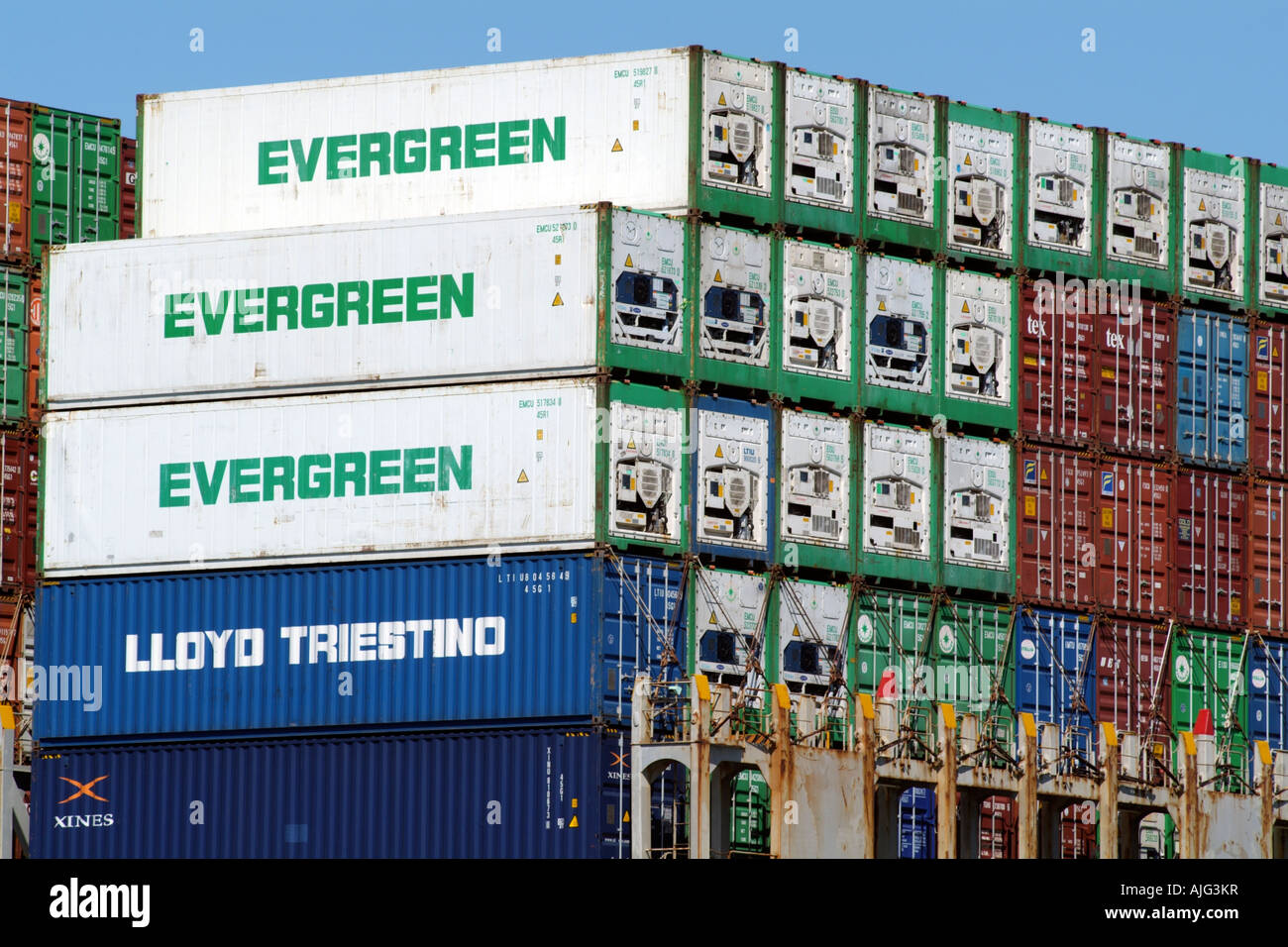 Stack of Container Boxes onboard a Ship Port of Los Angeles California ...