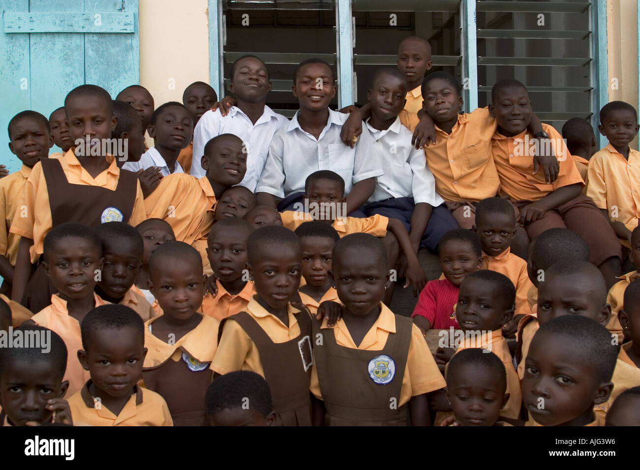 Mixed group of pupils in local village school during their recreational ...