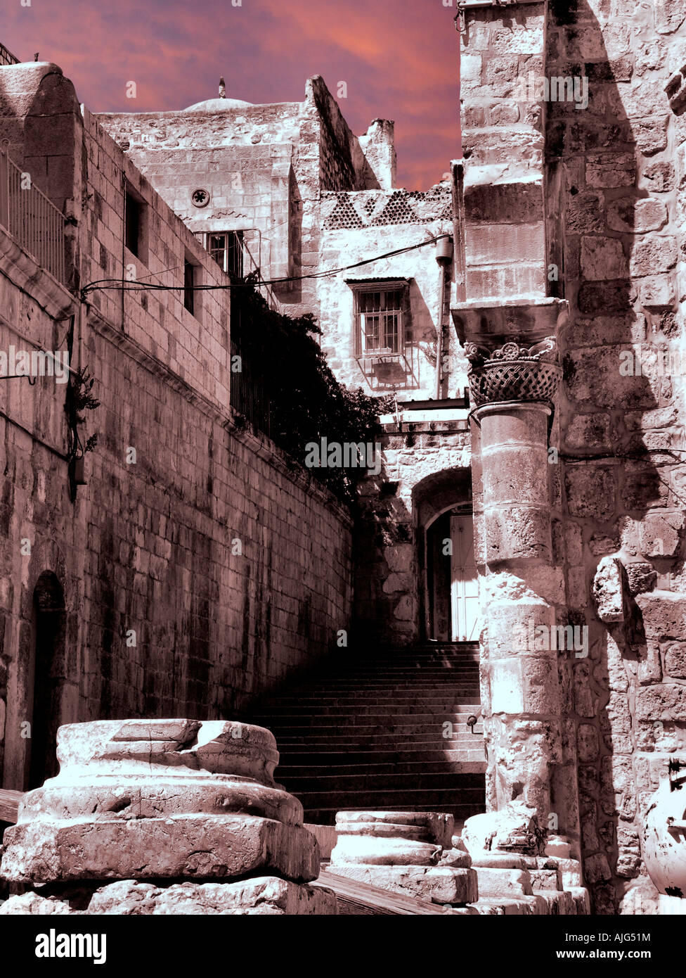 Jerusalem ruins, street of Old city of Jerusalem Stock Photo - Alamy