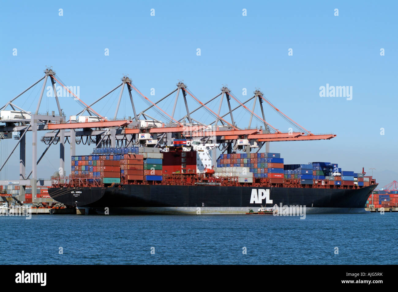 APL Korea Container Ship and Cranes Port of Los Angeles California USA ...
