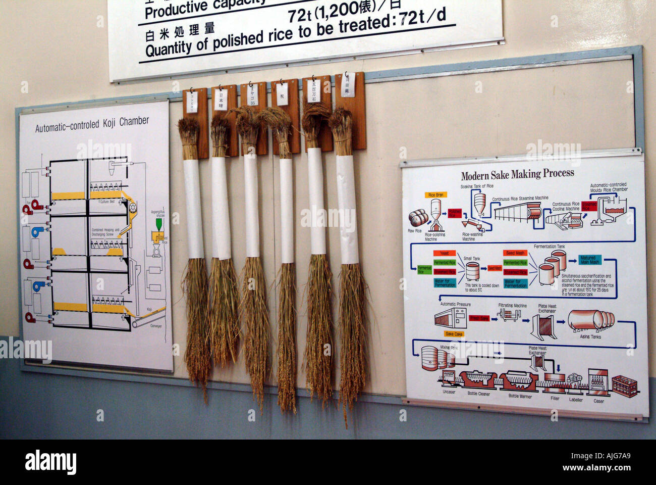 Sake production process charts at the Gekkeikan Company in Fushimi ...