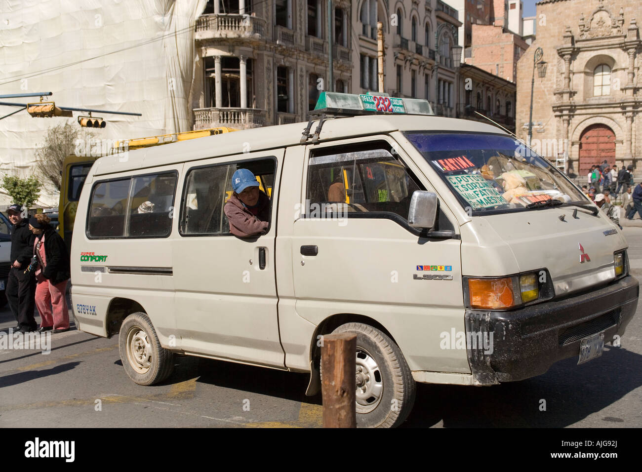 Rush hour in central La Paz with a line of micro buses, Bolivia Stock ...