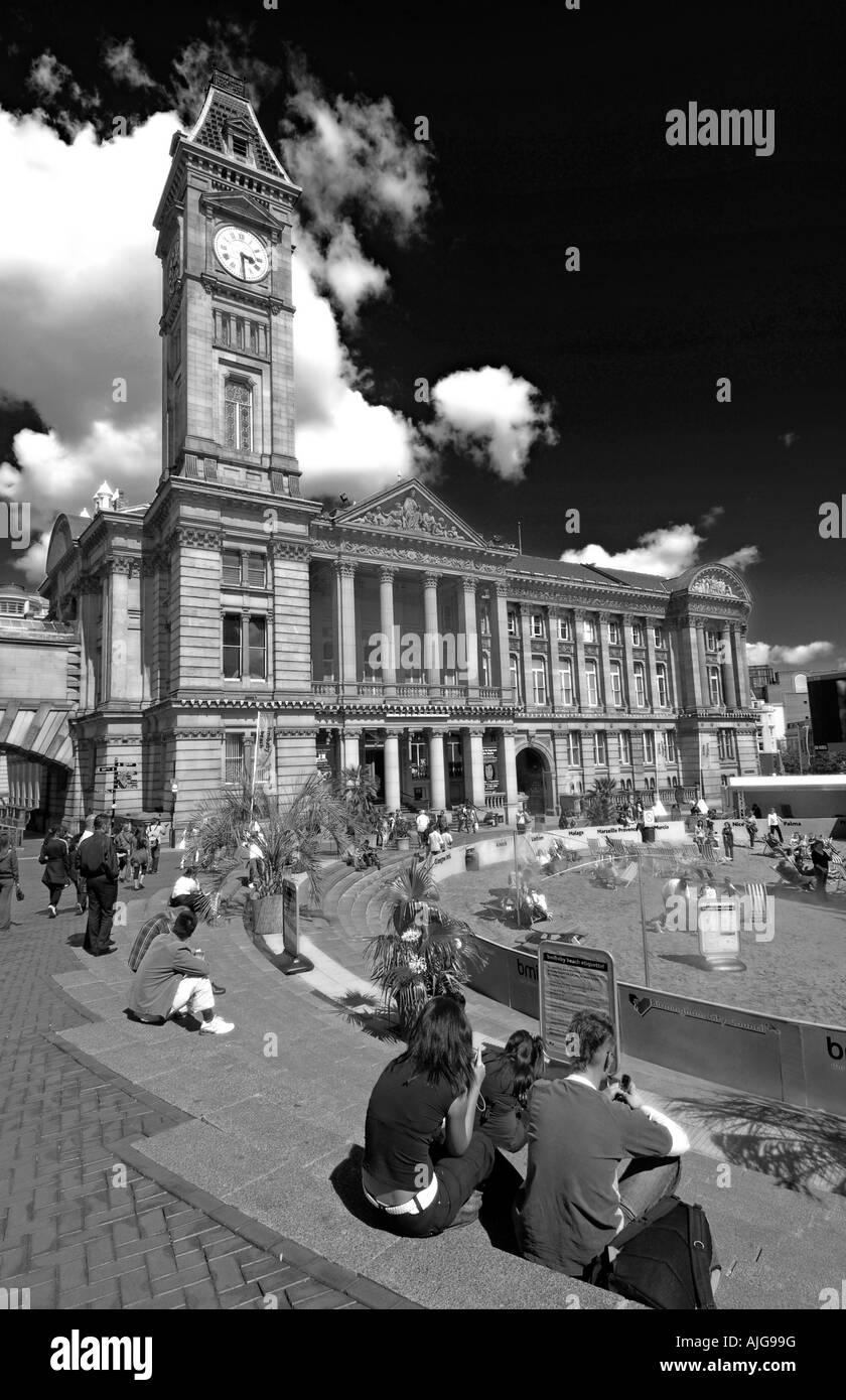 Chamberlain Square, Birmingham in summertime. B&W image showing the ...