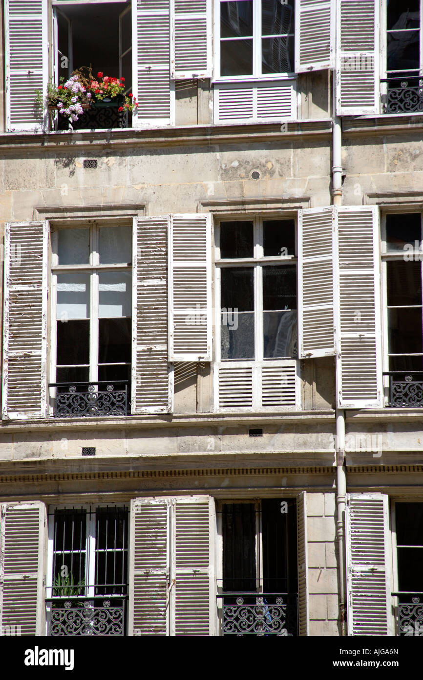 France Ile De France Paris Apartment Windows With Shutters. An Open ...