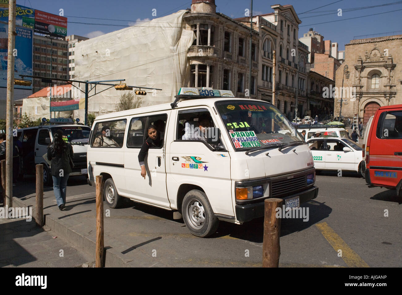 Rush hour in central La Paz with a line of micro buses, Bolivia Stock ...