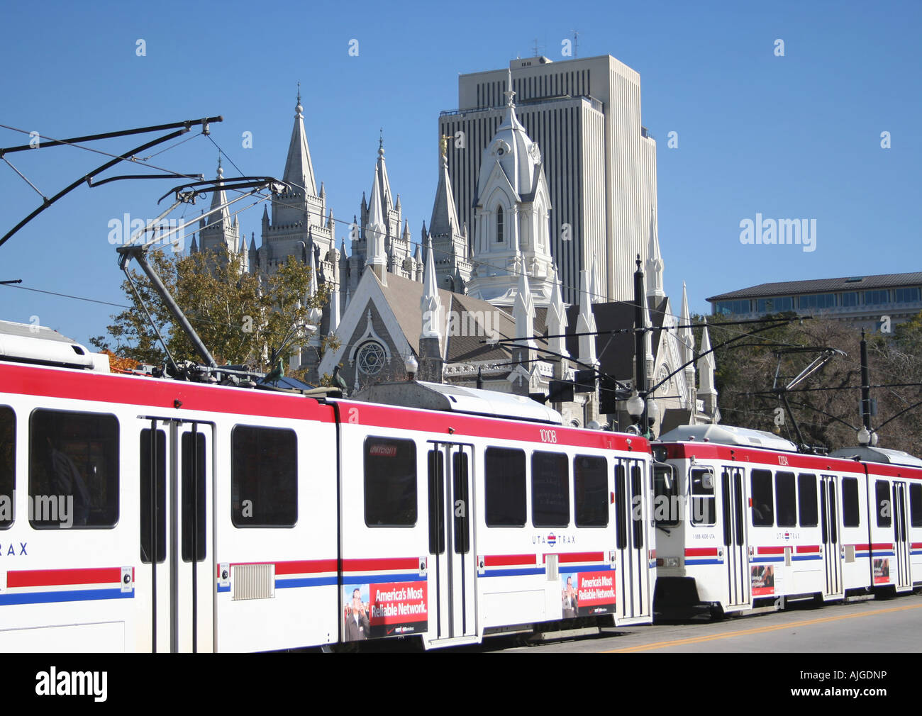 UTA TRAX light rail train on South Temple Street Salt Lake City with ...