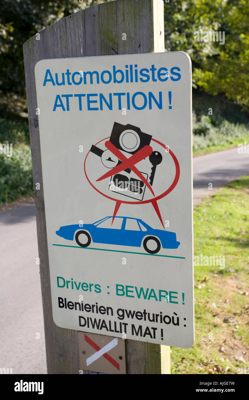 Road sign drivers beware automobolistes attention theft Brittany France ...