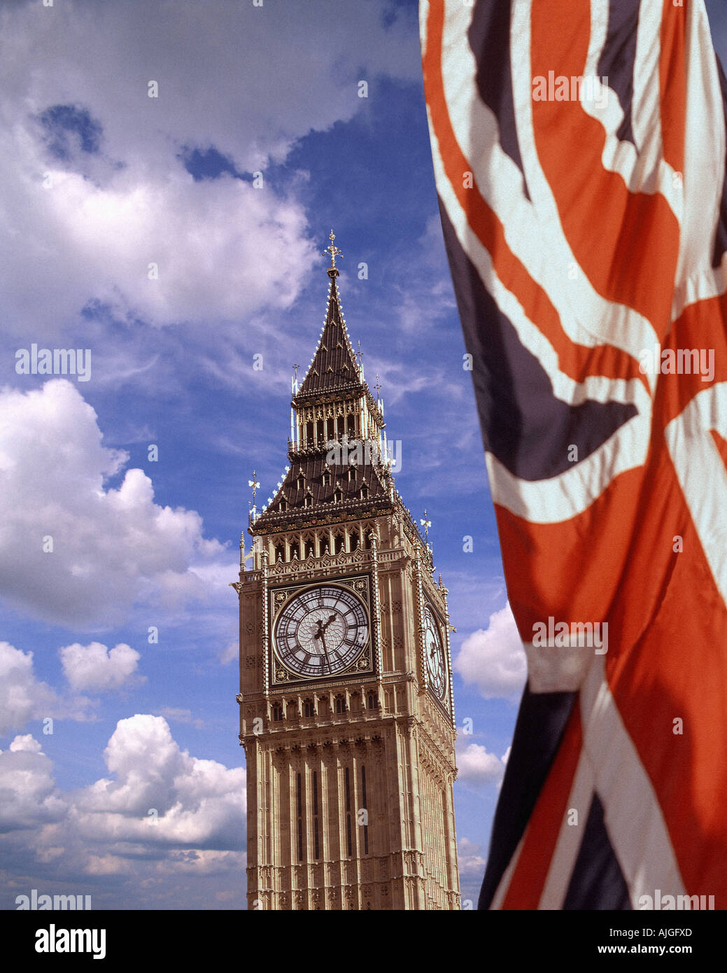 GB - LONDON: Big Ben (Elizabeth Tower) with Union Jack Stock Photo - Alamy