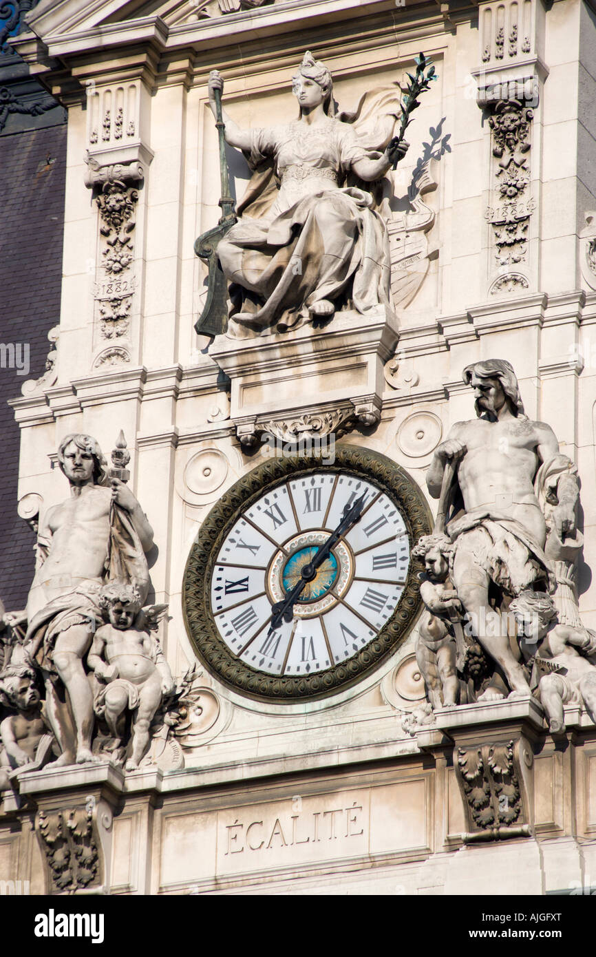 France Ile De France Paris Central Clock Tower On Facade Of Hotel De ...