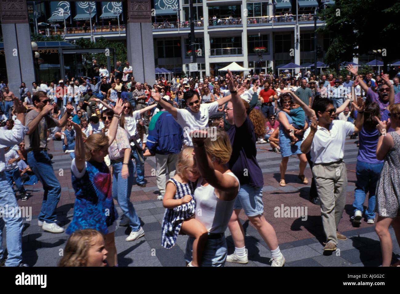 People Dancing Westlake Park In Downtown Seattle Washington Summertime ...