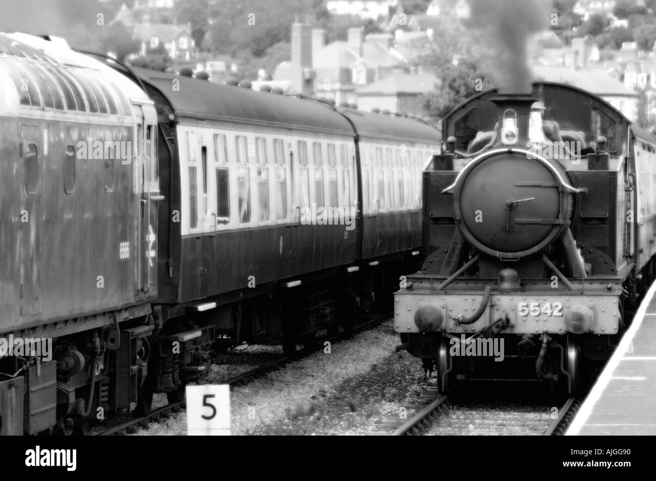 steam engine and diesel engine at Minehead station West Somerset ...