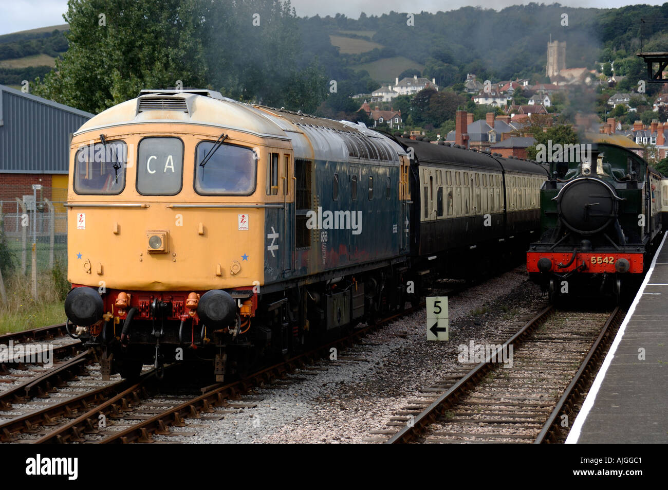 steam engine and diesel engines at minehead station on the west ...