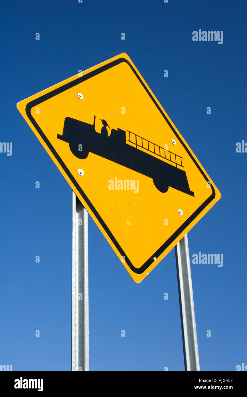 Fire truck warning sign in Ash Fork Arizona Stock Photo - Alamy