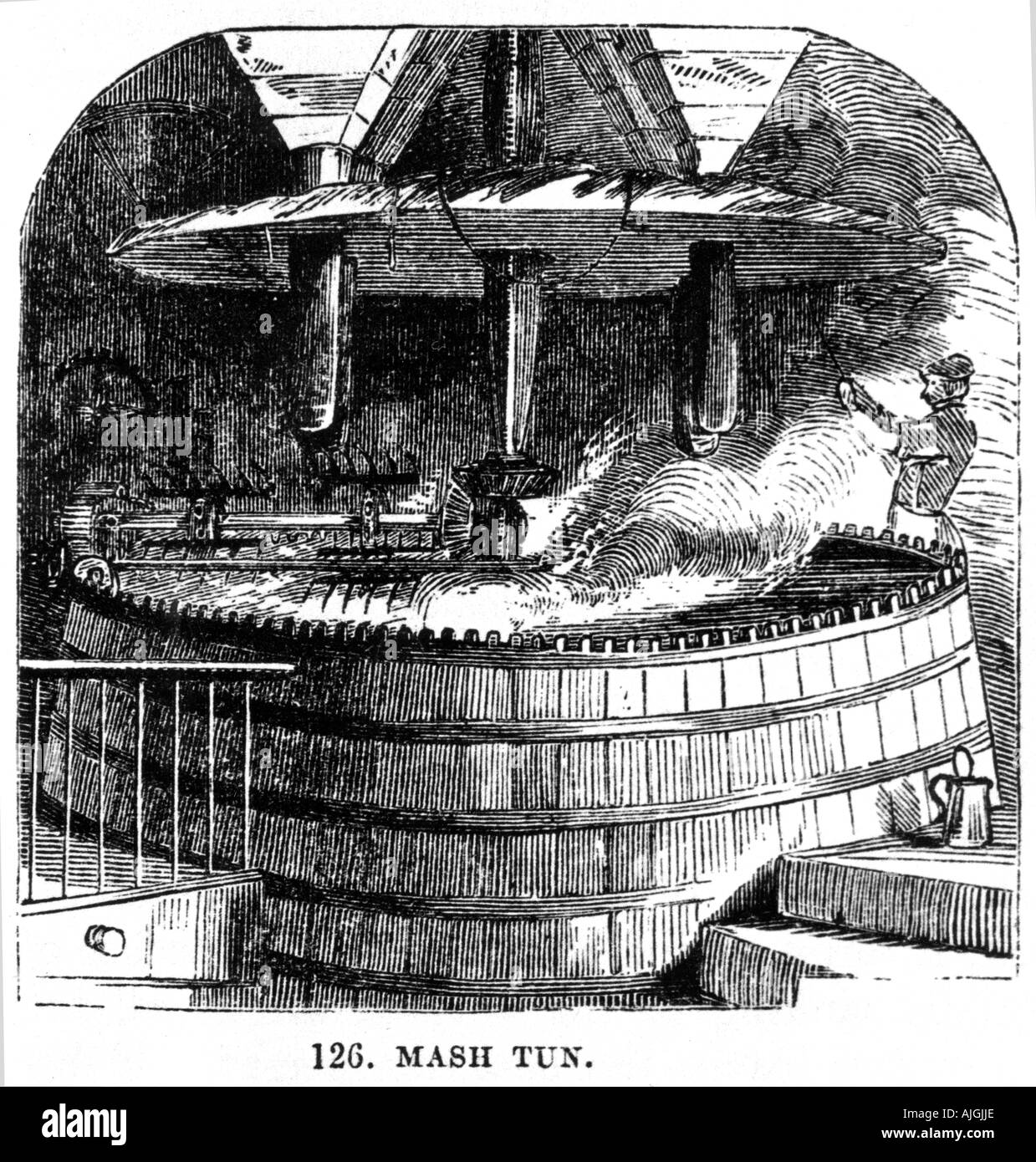 Brewery, The Mash Tun, 1858 engraving of a scene from the inside of a ...
