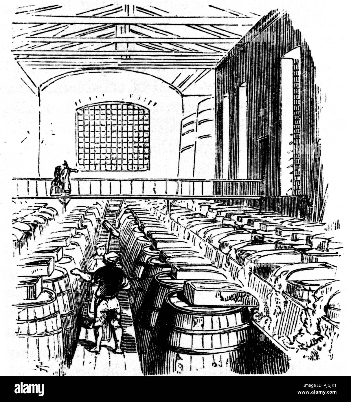 Brewery, Cleansing Vats, 1858 engraving of a scene from the inside of a ...