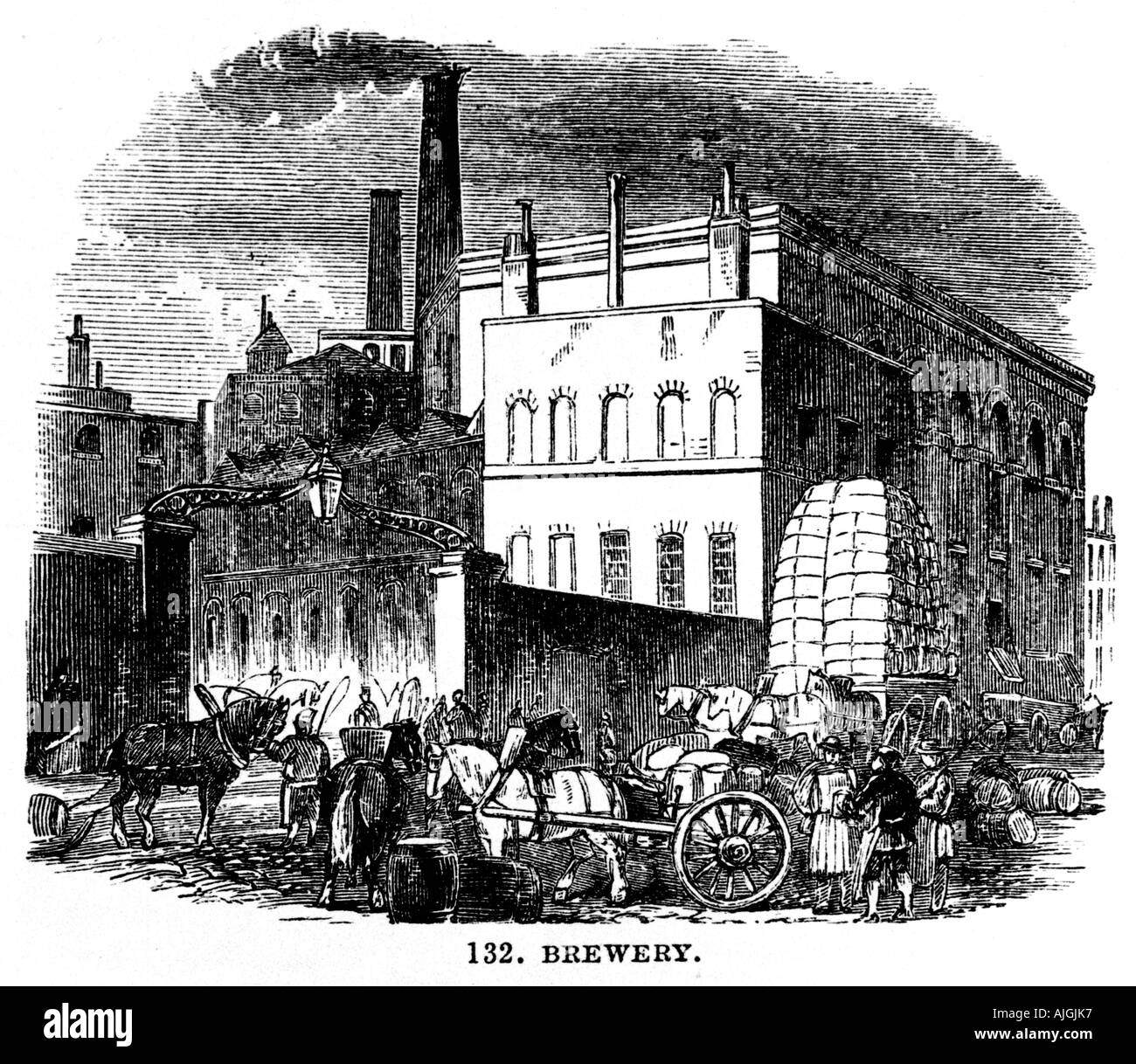 Brewery, 1858 engraving of the busy street scene at the entrance to a ...