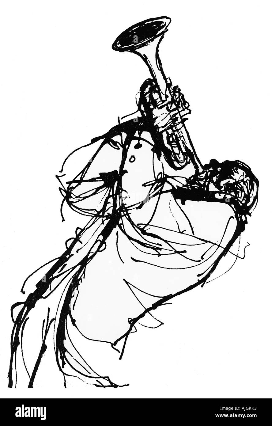 Southern Jazz - Blowin, Line drawing of a New Orleans musician in mid ...