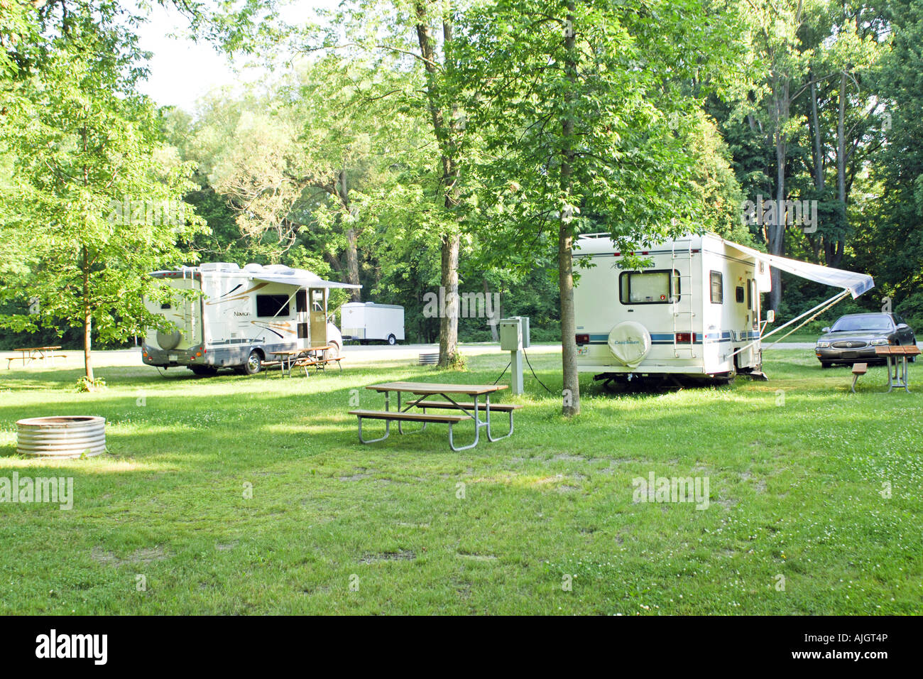Motor homes setup in a State Campground in Pennsylvania Stock Photo - Alamy