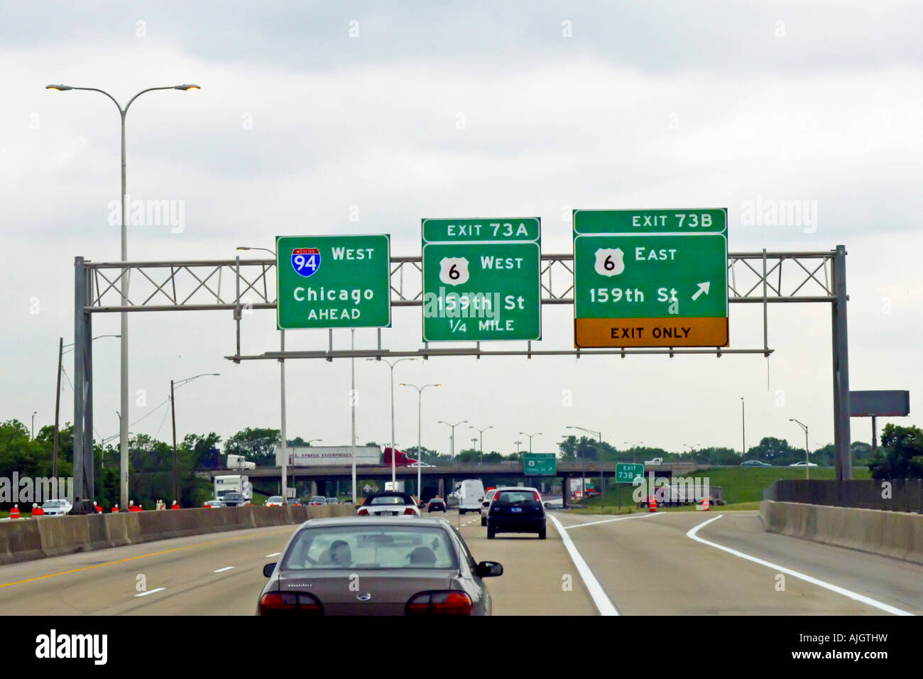 Overhead Traffic Route Signs On The Expressway Heading Towards Stock