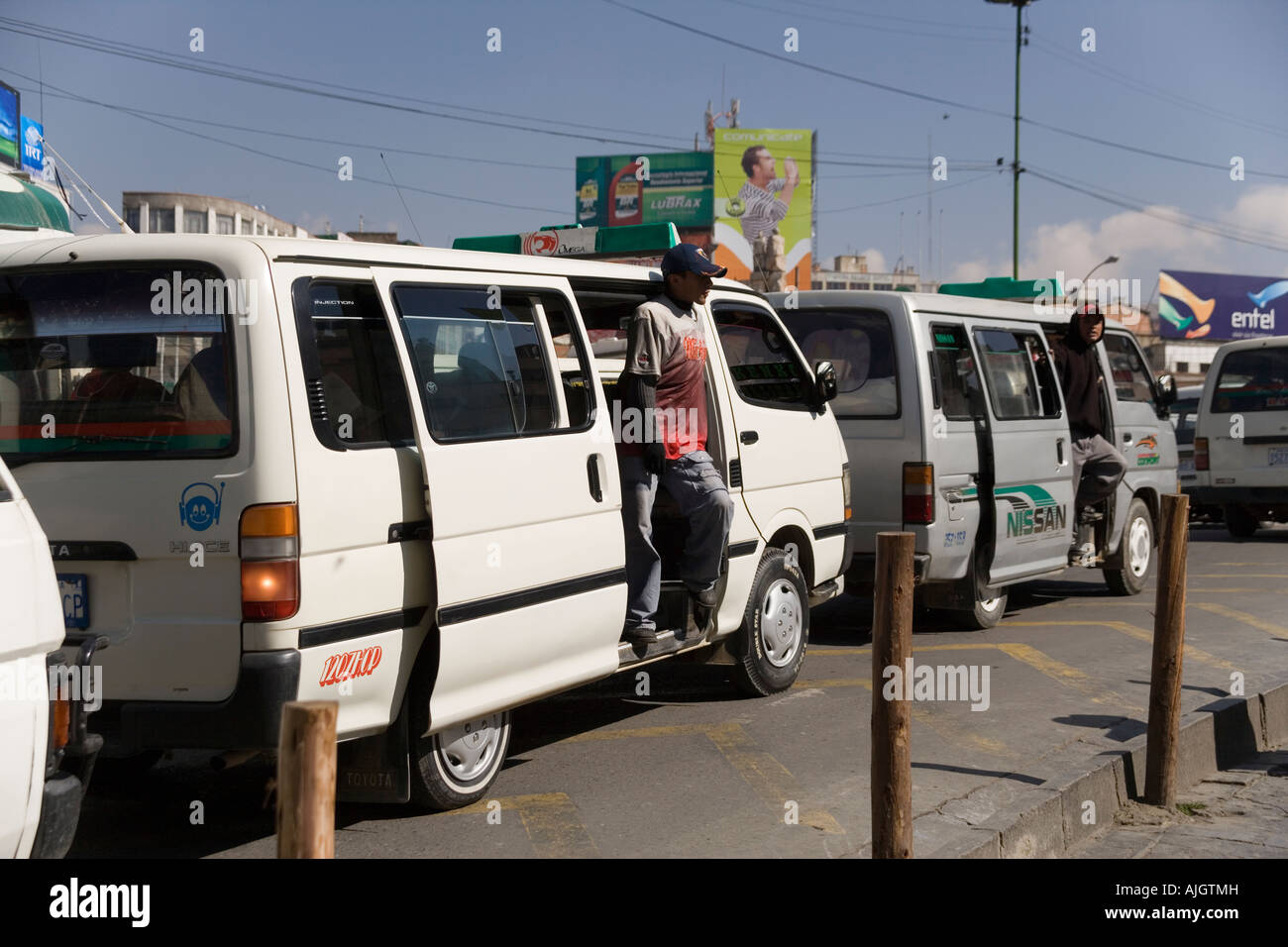 Rush hour in central La Paz with a line of micro buses, Bolivia Stock ...