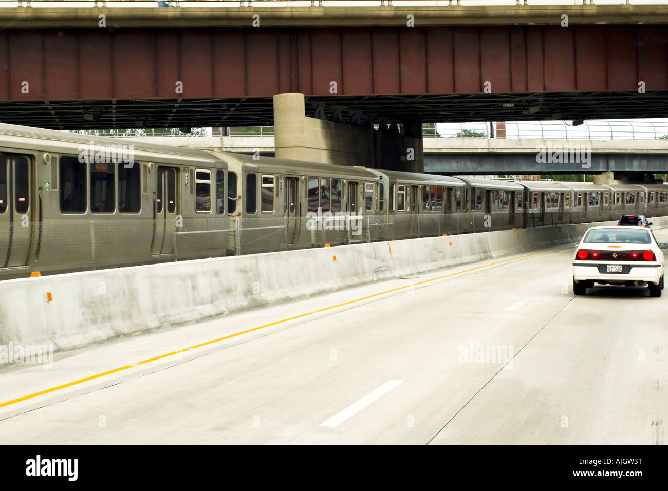 The Chicago Metro and Downtown Interstate running side by sidel towards ...