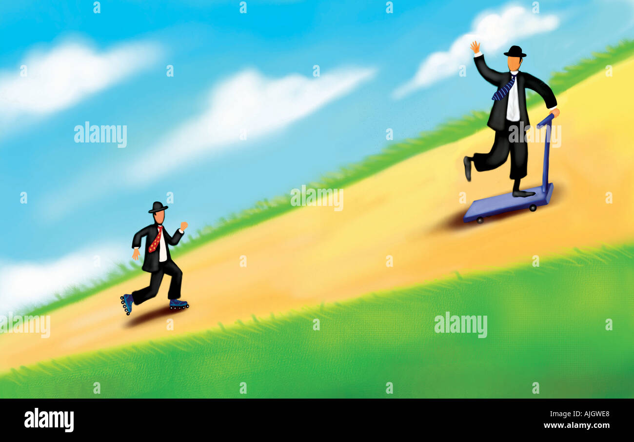 Side profile of a man chasing a man on a scooter Stock Photo - Alamy