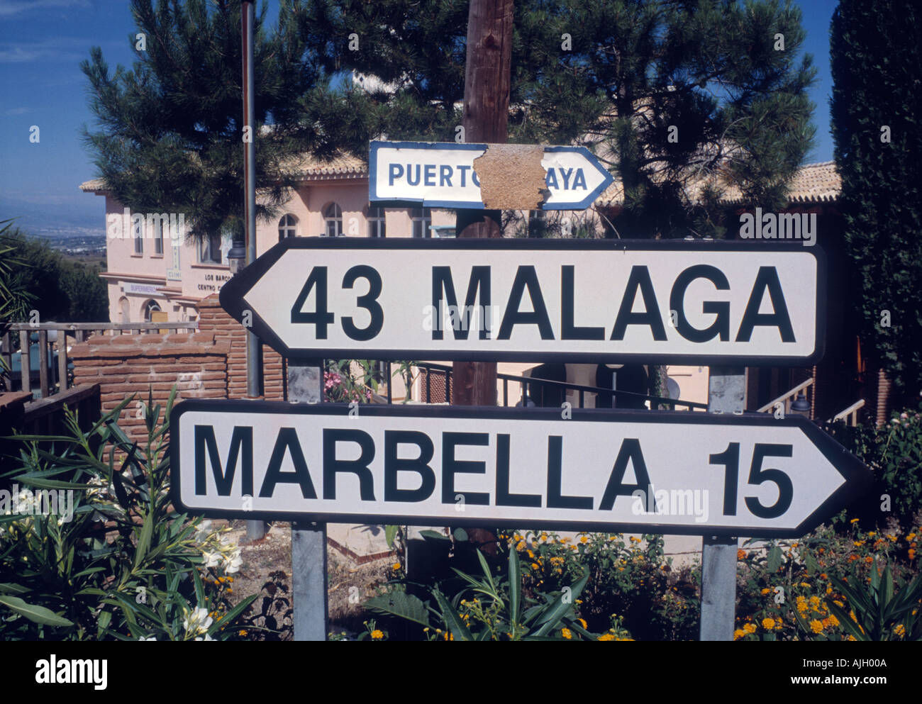 road sign for direction to malaga and marbella set of cancelled BBC ...