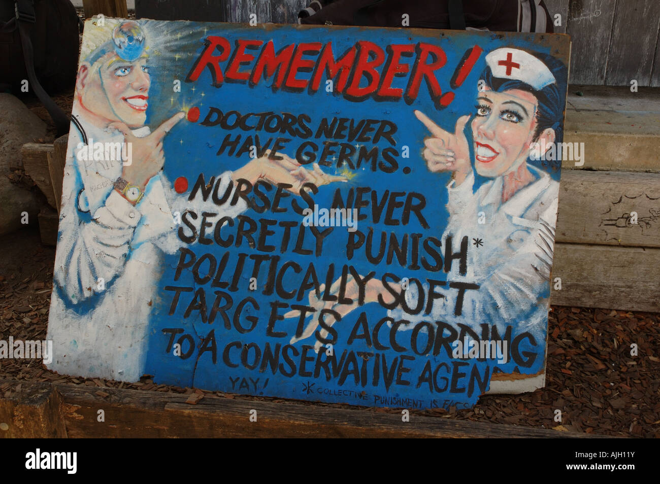 Strange medical and nursing protest sign Stock Photo - Alamy