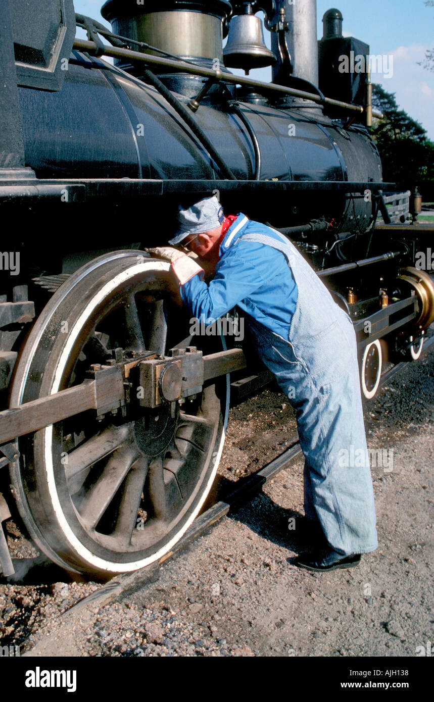 Engineer services steam locomotive Greenfield Village Michigan Stock ...