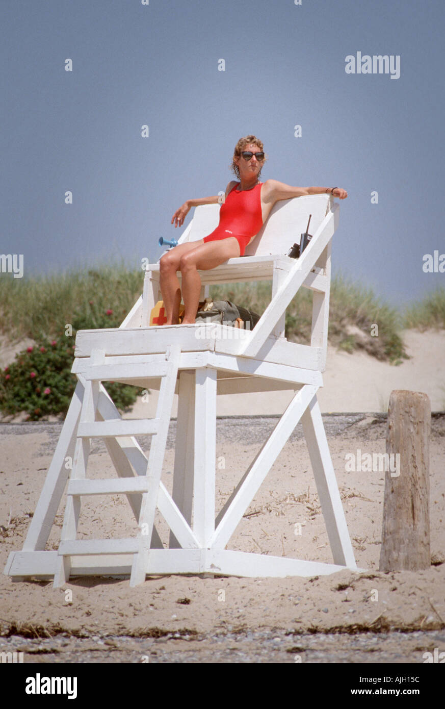 Female life guard on a Cape Cod National Seashore public beach Stock ...