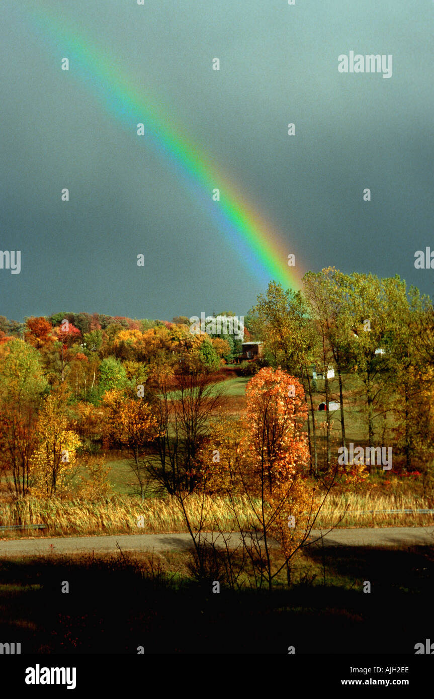 Rainbow follow a rain storm Michigan Stock Photo - Alamy