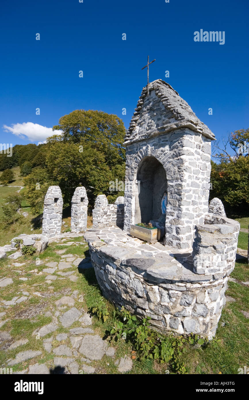 Religious statue at the top of a mountain walk in the Fuipiano valley ...