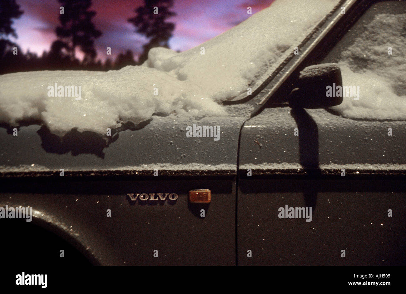 Volvo Car Covered In Snow In Sweden Stock Photo - Alamy