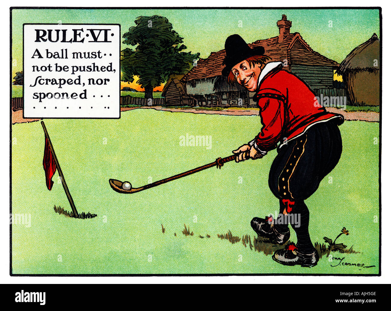 Chas Crombies Rules of Golf VI of the 1905 Perrier series A ball must ...
