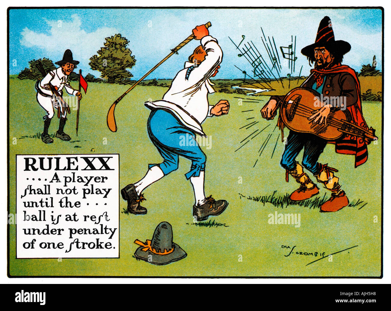 Chas Crombies Rules of Golf XX of the 1905 Perrier series A player ...