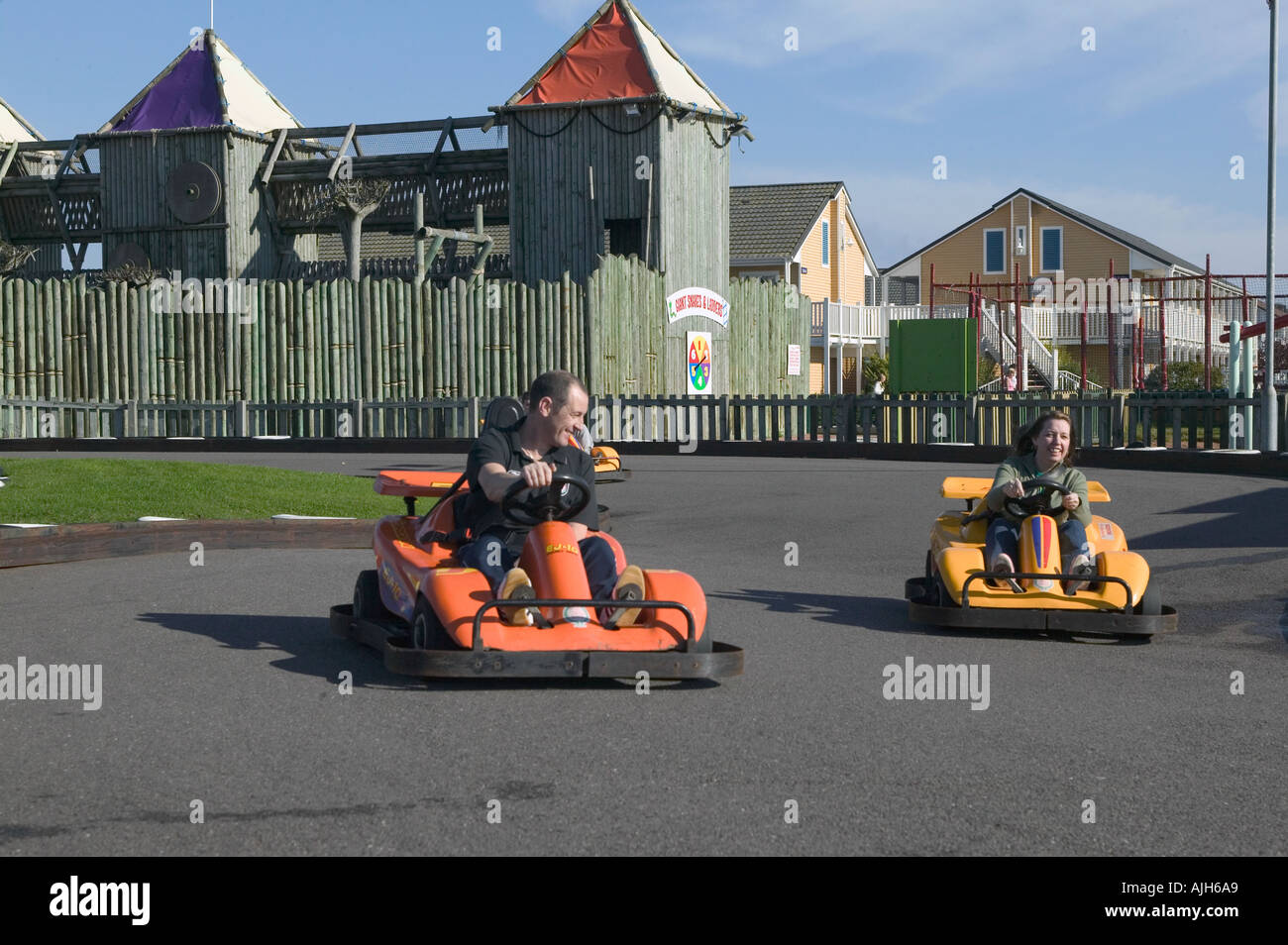 Go kart cart racing at racetrack at Butlins holiday camp Skegness ...