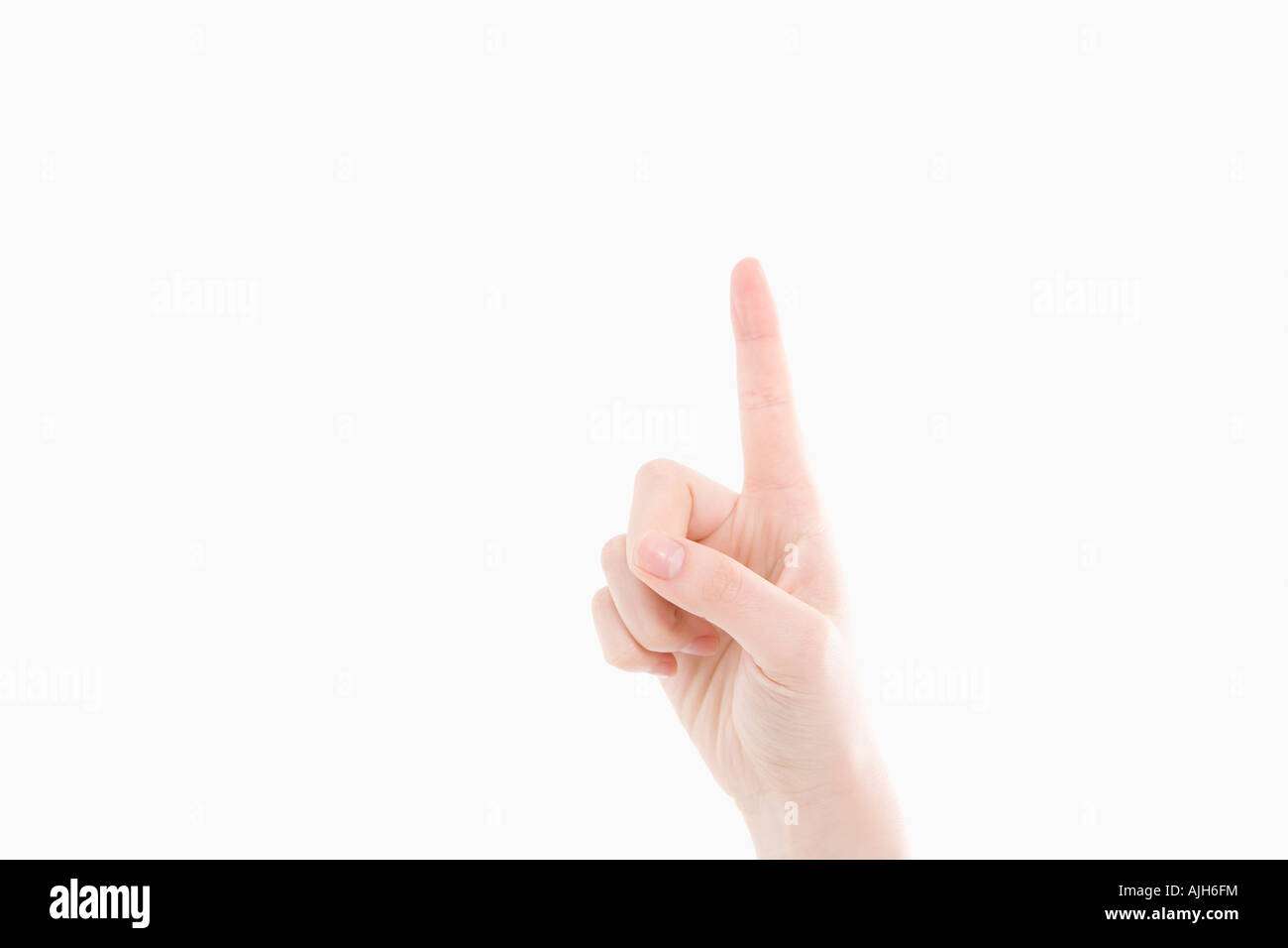 Woman's hand holding up one finger Stock Photo - Alamy