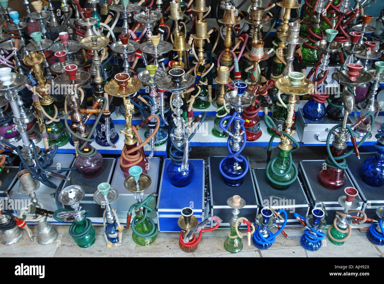 Souvenir shop with shisha water pipe, Bodrum city in Turkey Stock Photo ...