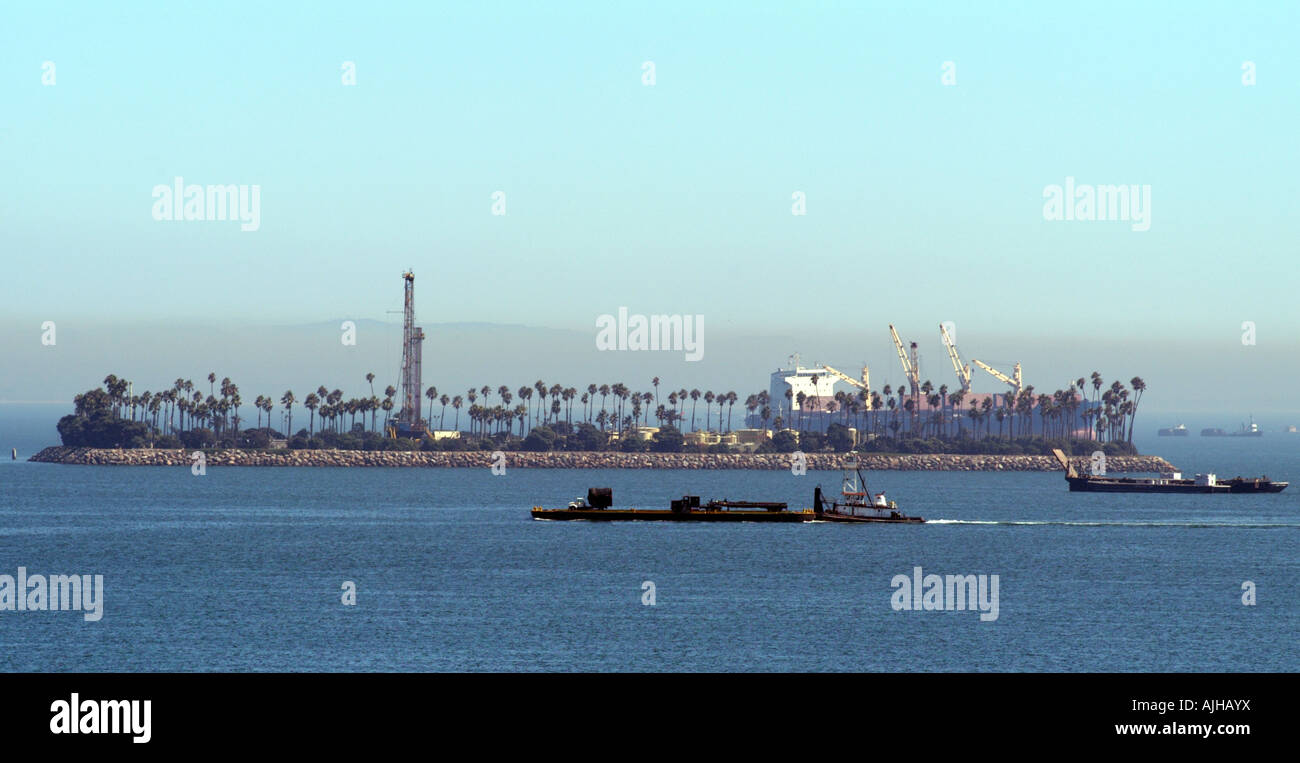 Oil and Gas Drilling Island off Long Beach California America USA Man ...