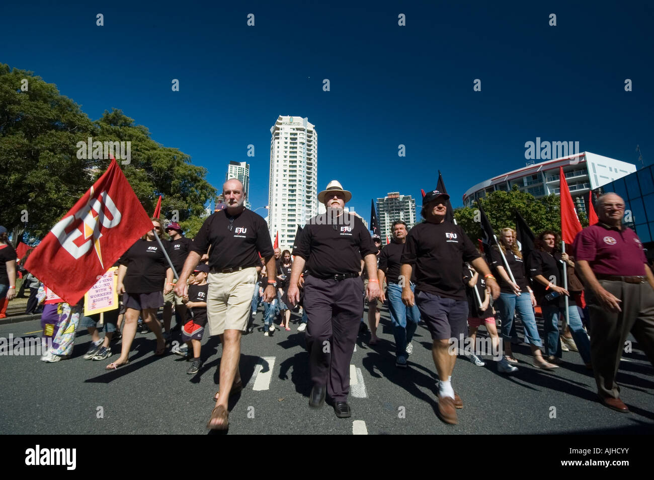 ETU Electrical Trades Union Banners protest march Stock Photo - Alamy