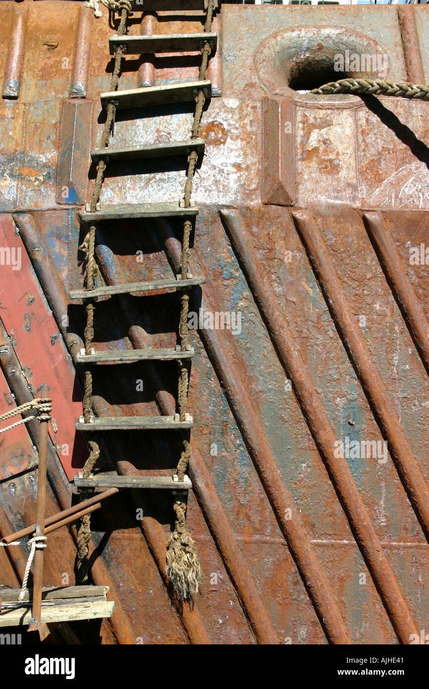 Ship s rope ladder on a rusty ship Littelton Harbour Christchurch South ...