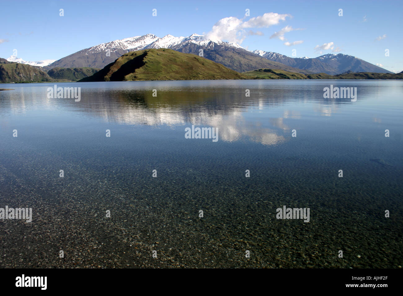 Lake Wanaka Glendhu Bay with reflection in water Otago South Island New ...