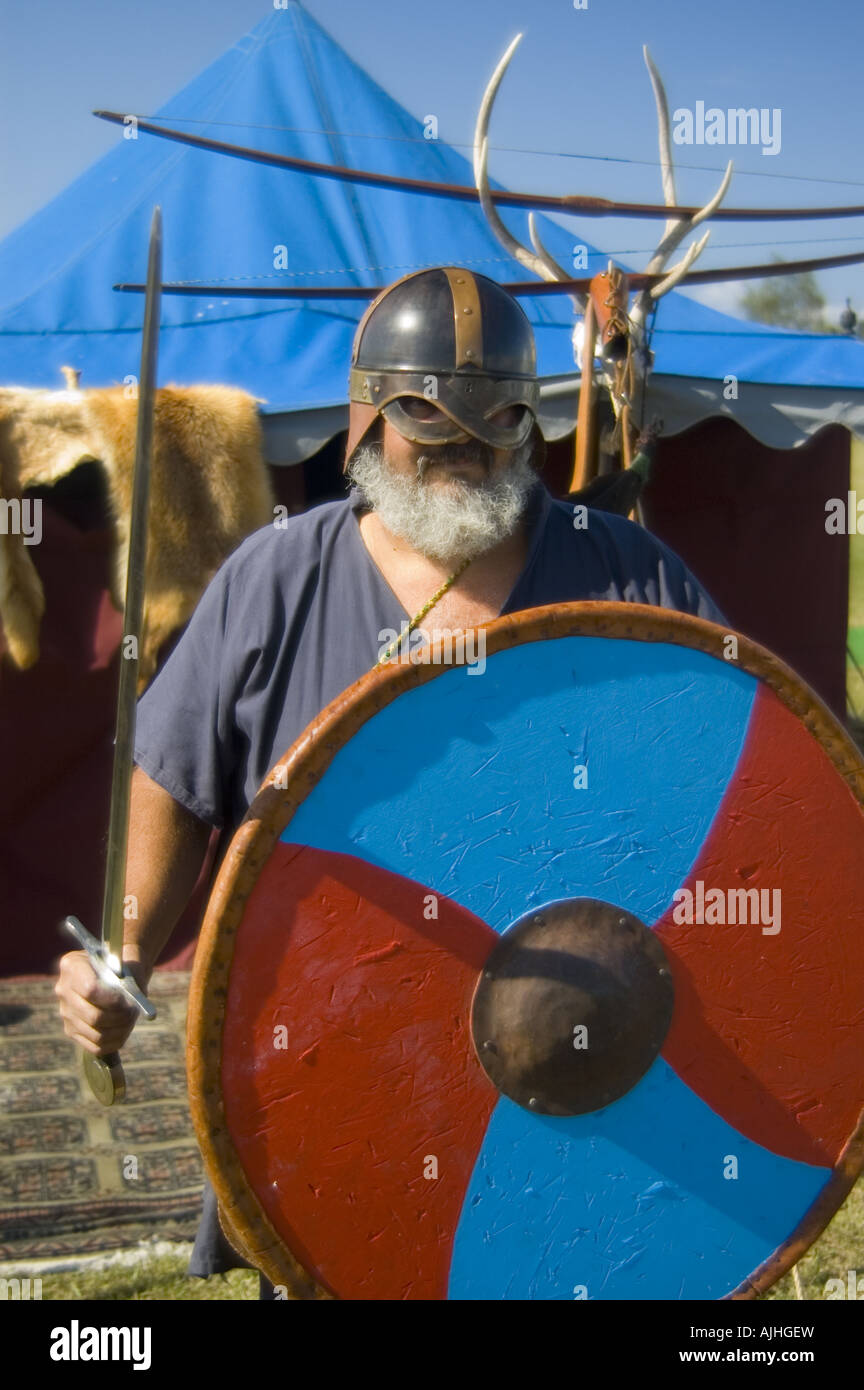 viking warrior armour sword shield helmet Stock Photo - Alamy