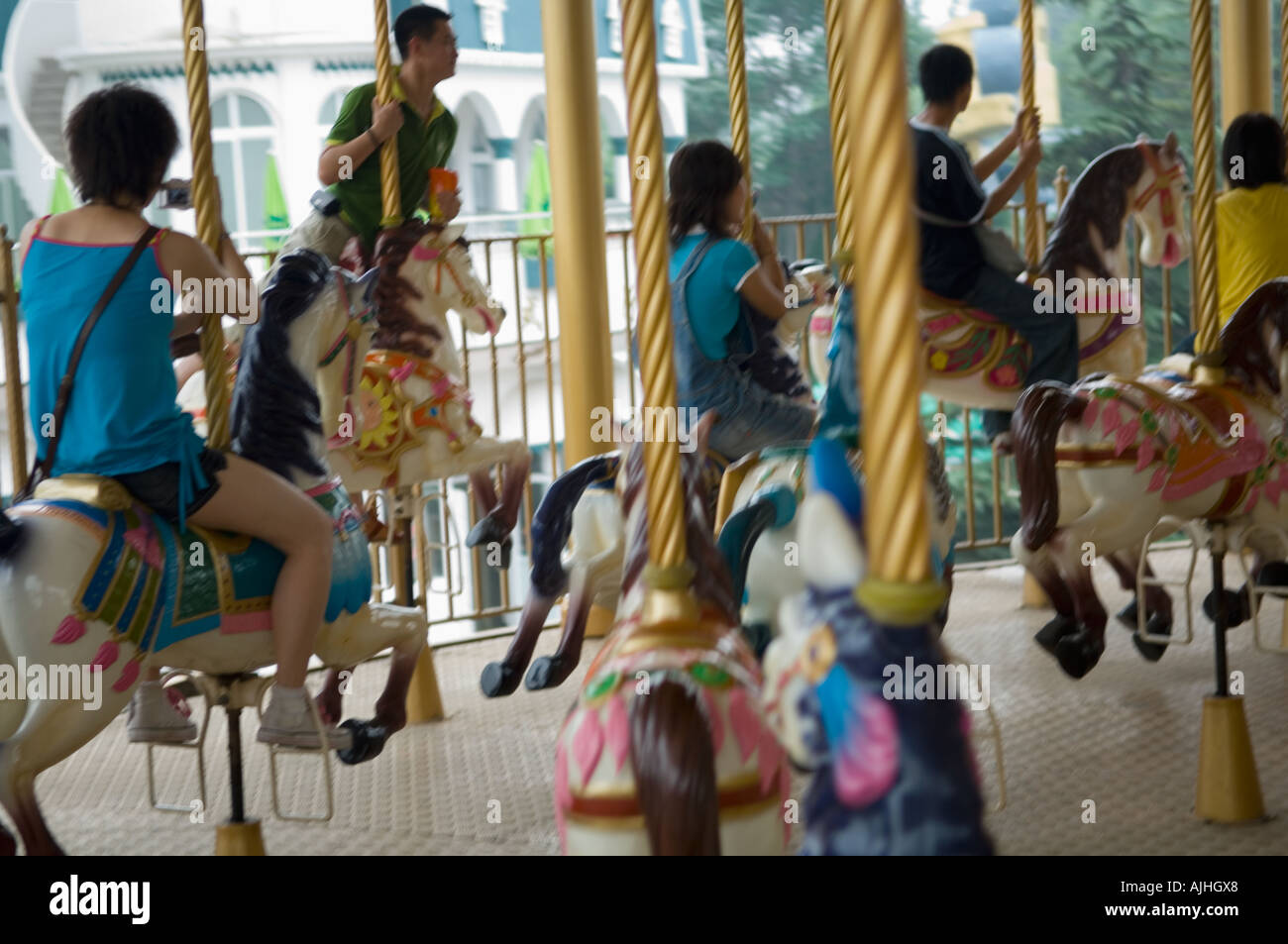 People on Carousel Rides in Shijingshan Park Beijing China Stock Photo ...