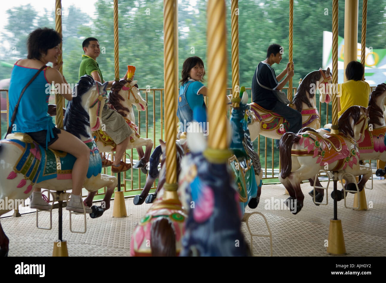 People on Carousel Rides in Shijingshan Park Beijing China Stock Photo ...