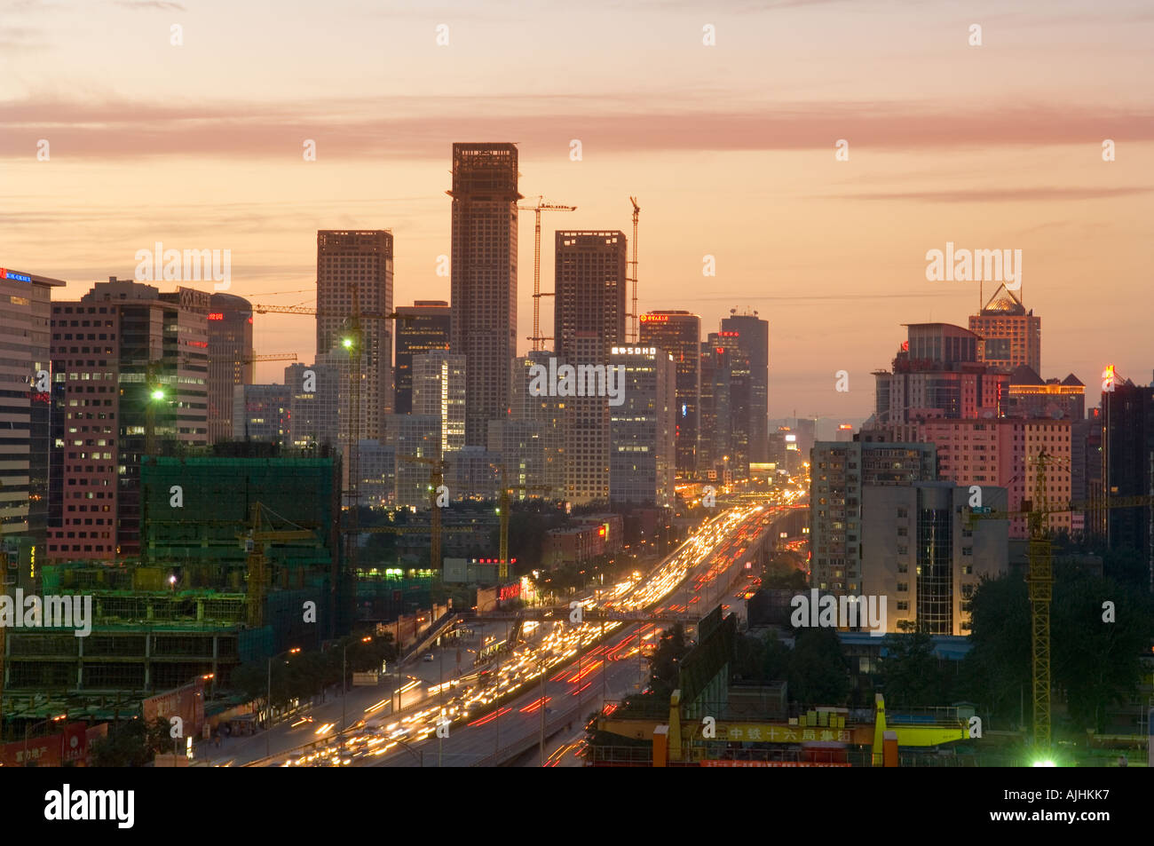 Bustling city Dongsanhuan Ring Road nightview CBD Beijing China Stock ...